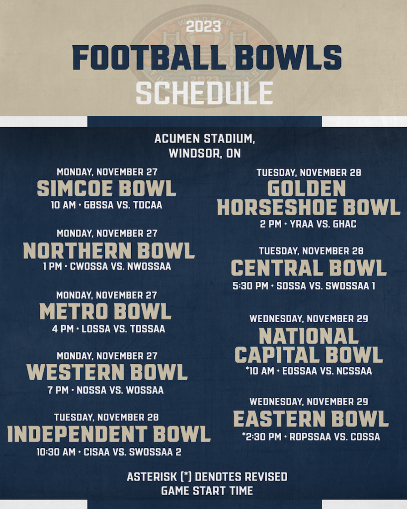 OFSAA Football Bowls Schedule Announced - OFSAA